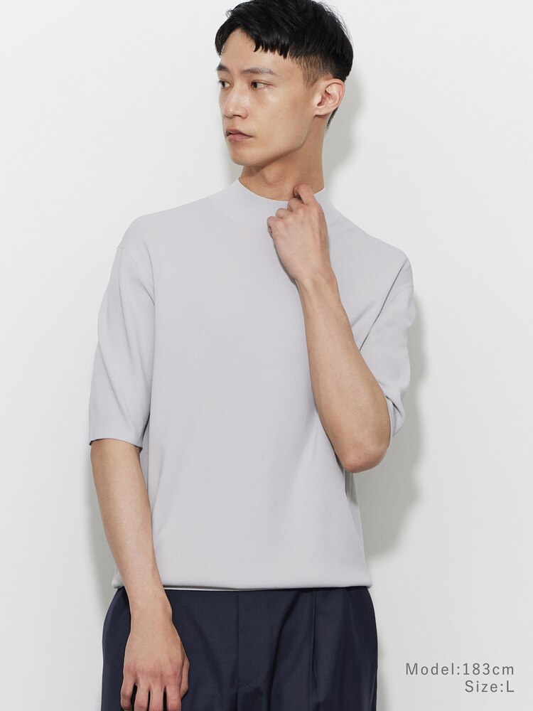 PLST(プラステ)公式 | UVカットレーヨンブレンドモックネックニットTシャツ